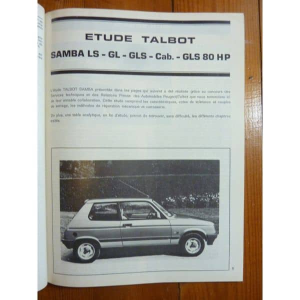 TALBOT SAMBA LS, GL, GLS, Cab, GLS 80cv RLEA196 - Réédition