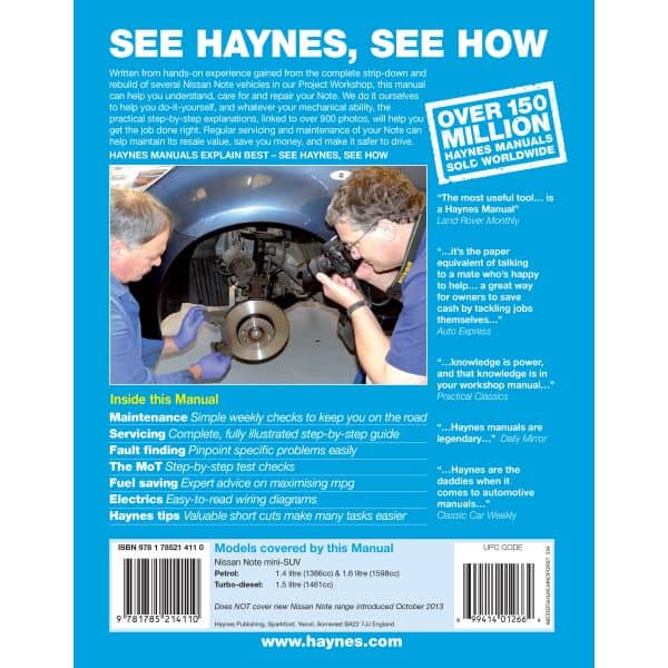 NISSAN NOTE 2006-2013 RTH06411 - Revue Technique Haynes Anglais