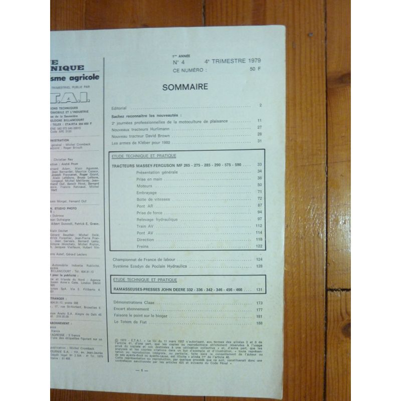 RTA Revue technique agricole MASSEY FERGUSON JOHN DEERE