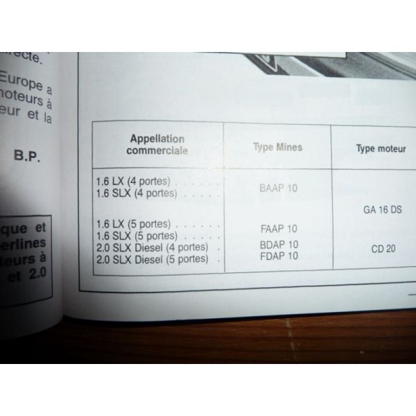 NISSAN PRIMERA Essence 1.6l et Diesel 2.0l atmo jusqu'à 01/1994